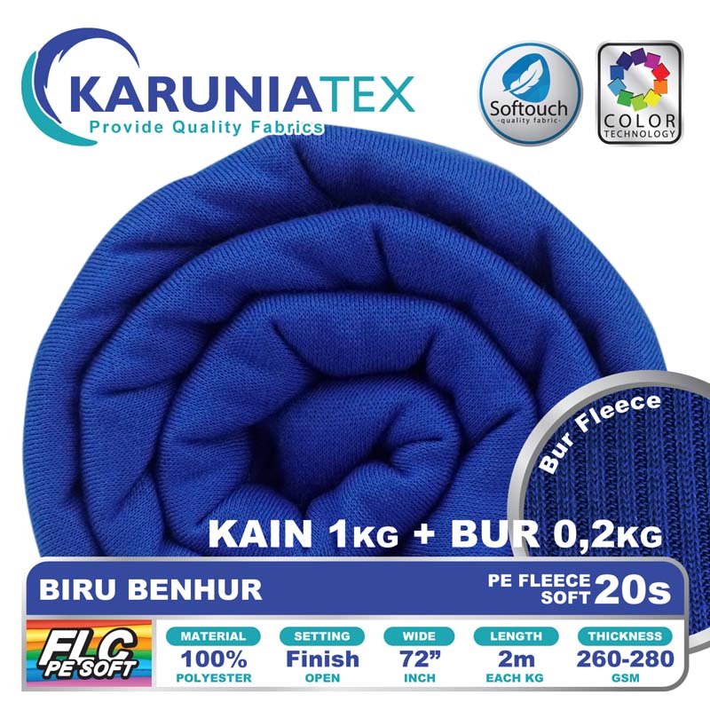PE Fleece Soft 20S - Biru Benhur - Toko Bahan Kaos Karunia Textile