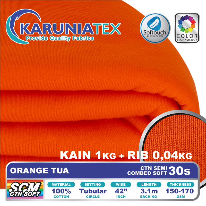 Cotton Semi Combed 30S - Orange Tua - Toko Bahan Kaos Karunia Textile