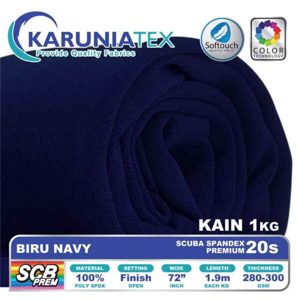Scuba Spandex Premium - Biru Navy - Toko Bahan Kaos Karunia Textile