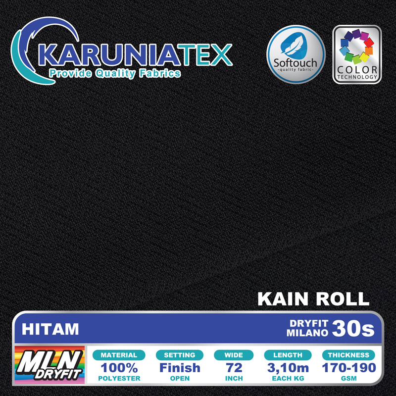Dryfit Milano Premium Hitam - Toko Bahan Kaos Karunia Textile