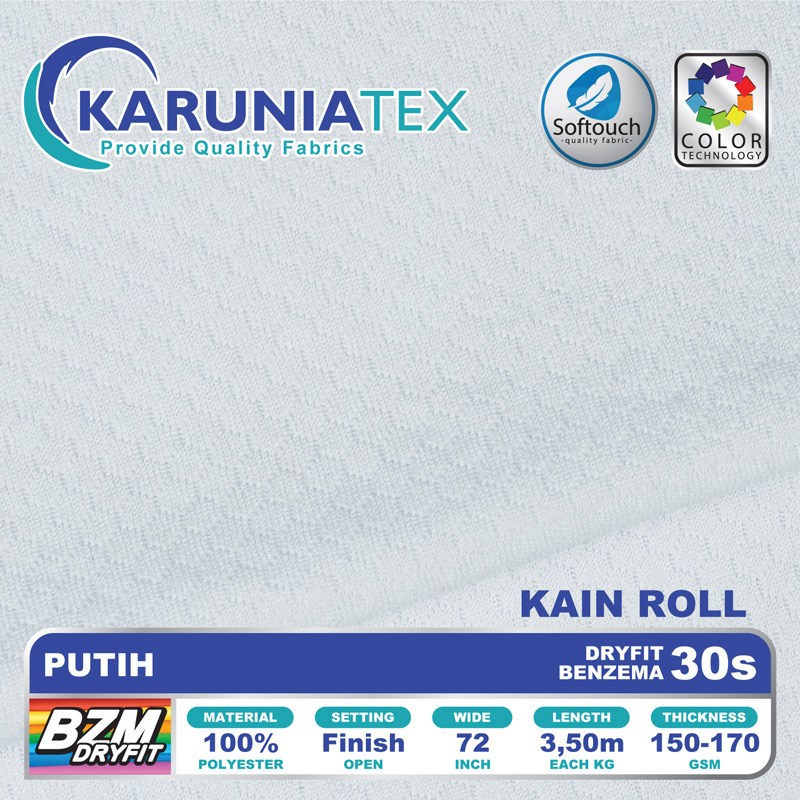 Dryfit Benzema Premium Putih - Toko Bahan Kaos Karunia Textile