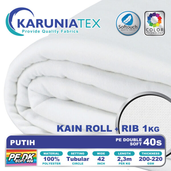 PE Double Soft 40s - Putih - Toko Bahan Kaos Karunia Textile