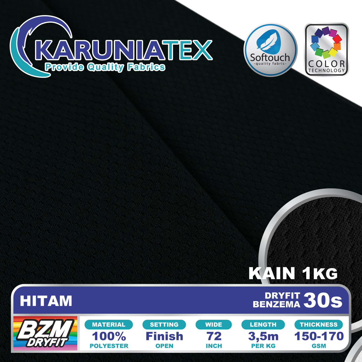 Dryfit Benzema Premium Hitam - Karunia Textile Bandung