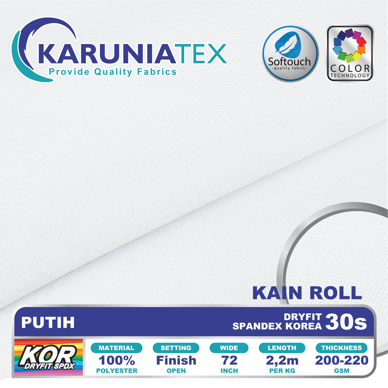 Dryfit Spandex Korea Putih - Toko Bahan Kaos Karunia Textile