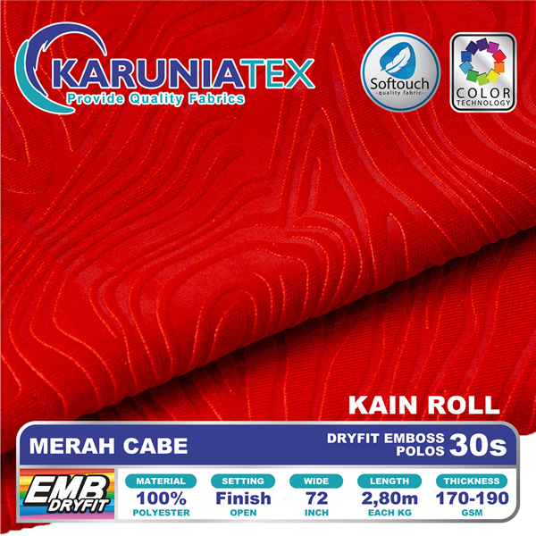 Dryfit Emboss Polos Merah Cabe - Karunia Textile Bandung