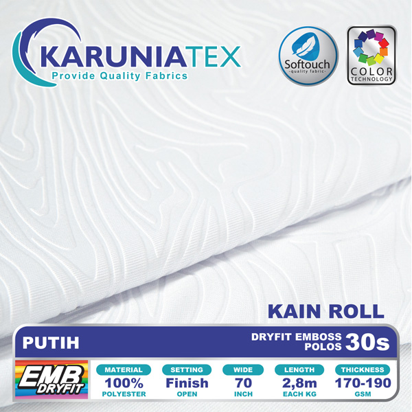 Dryfit Emboss Polos - Putih - Karunia Textile Bandung