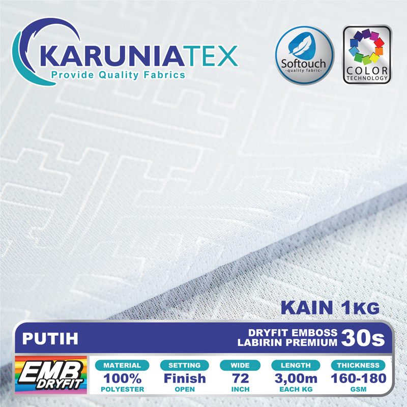 Dryfit Emboss Labirin Putih - Toko Bahan Kaos Karunia Textile