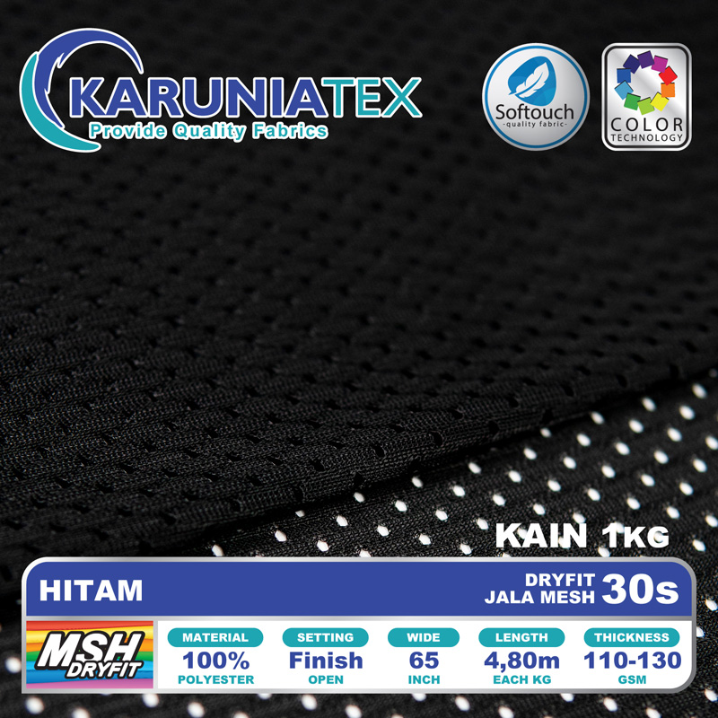 Dryfit Jala Mesh Hitam - Toko Bahan Kaos Karunia Textile
