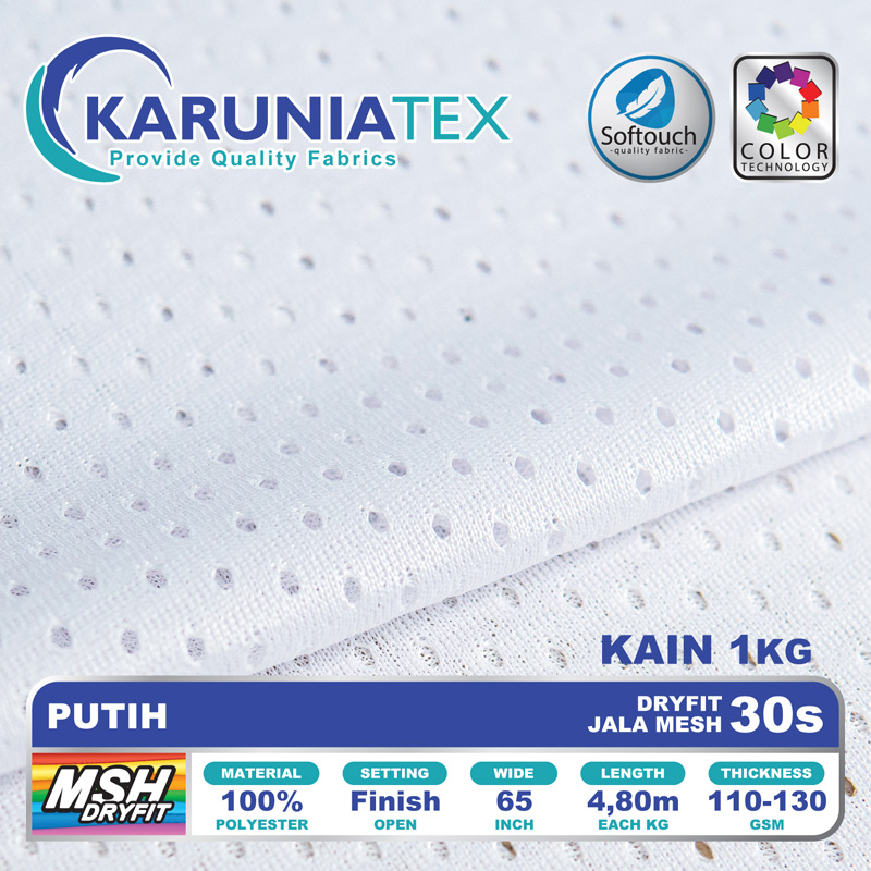 Dryfit Jala Mesh Putih - Toko Bahan Kaos Karunia Textile